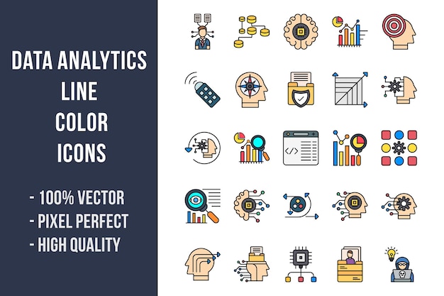 Premium Vector | Data analytics line color icons Premium Vector | Data analytics line color icons