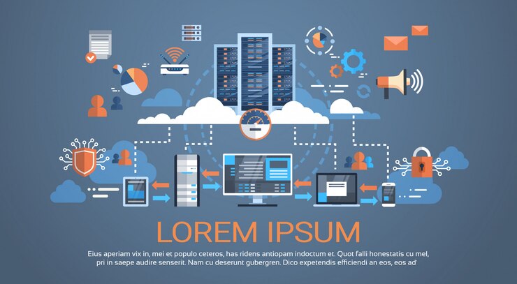 Premium Vector | Data Center Cloud Computer Connection Hosting Server Database Synchronize ...