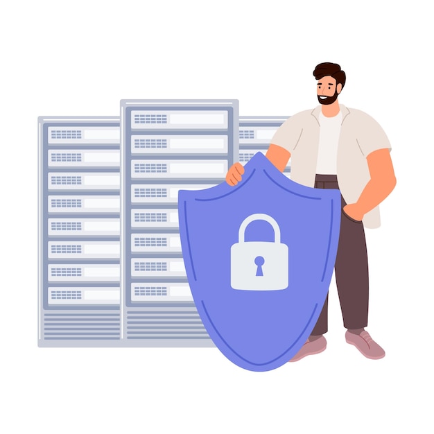 Premium Vector | Data center concept cyber defender protects data ... Premium Vector | Data center concept cyber defender protects data ...