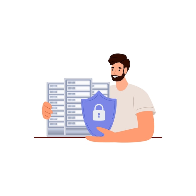 Premium Vector | Data center concept cyber defender protects data ... Premium Vector | Data center concept cyber defender protects data ...