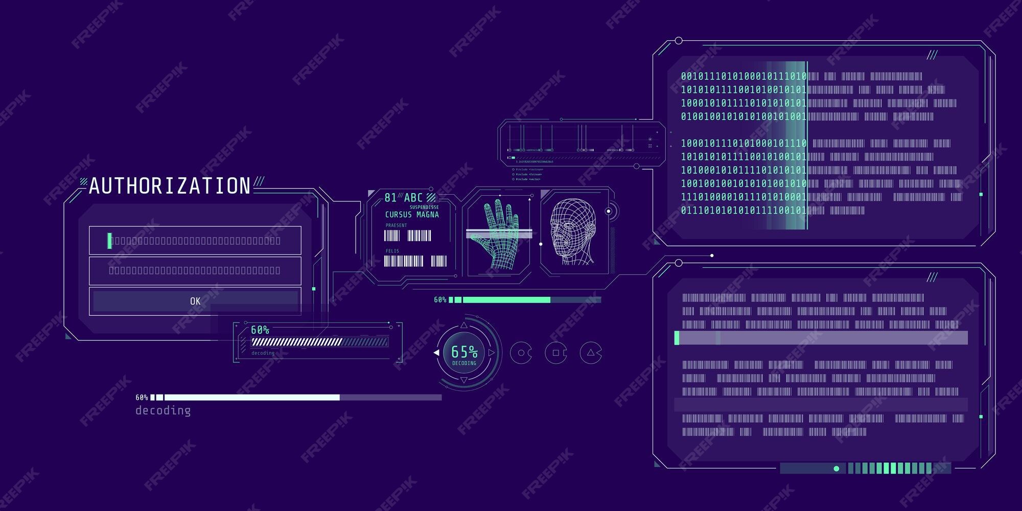 Premium Vector | Data decoding program interface with authorization window