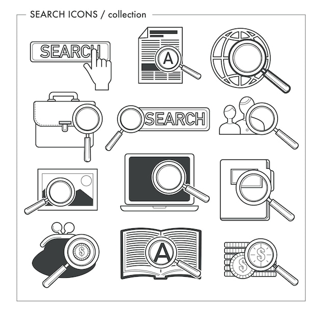 Premium Vector | Data finding search isolated icons magnifying glass symbol Premium Vector | Data finding search isolated icons magnifying glass symbol