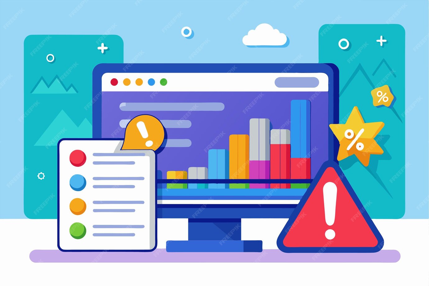 Data input errors displayed on a computer screen with bar charts and ...