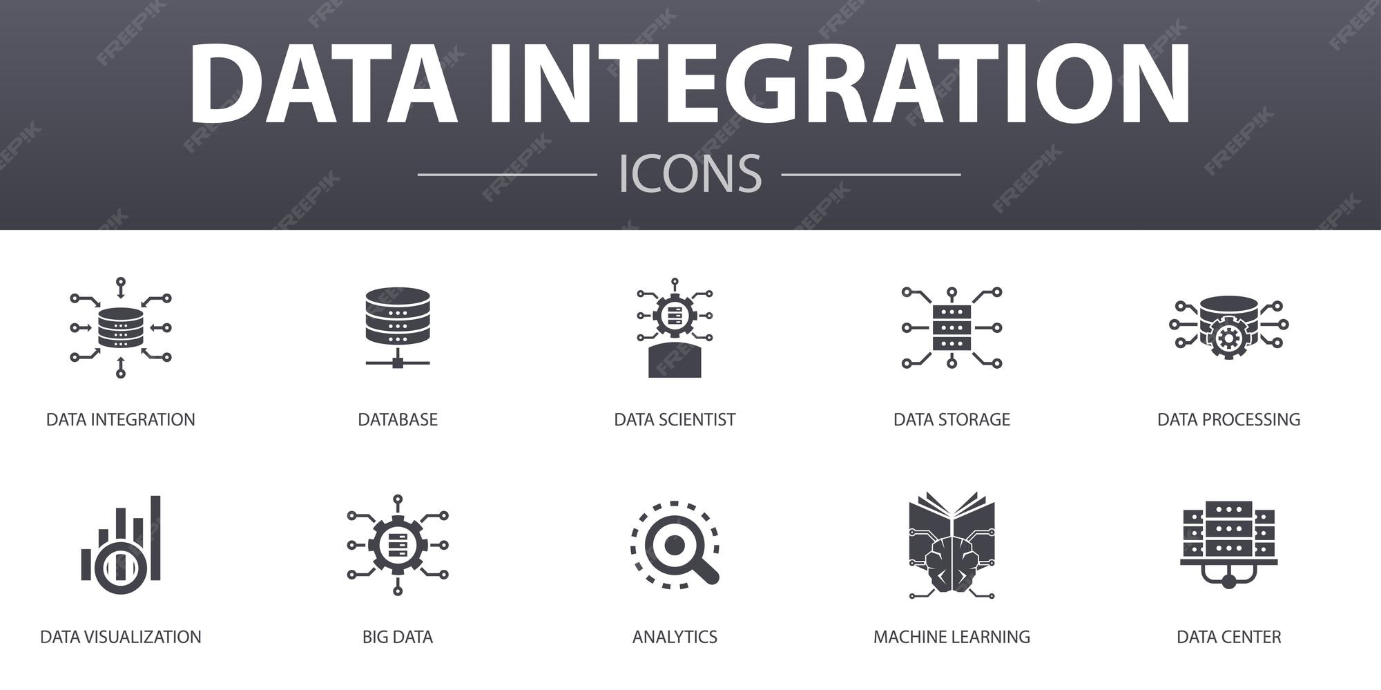 Premium Vector | Data integration simple concept icons set. Contains ...