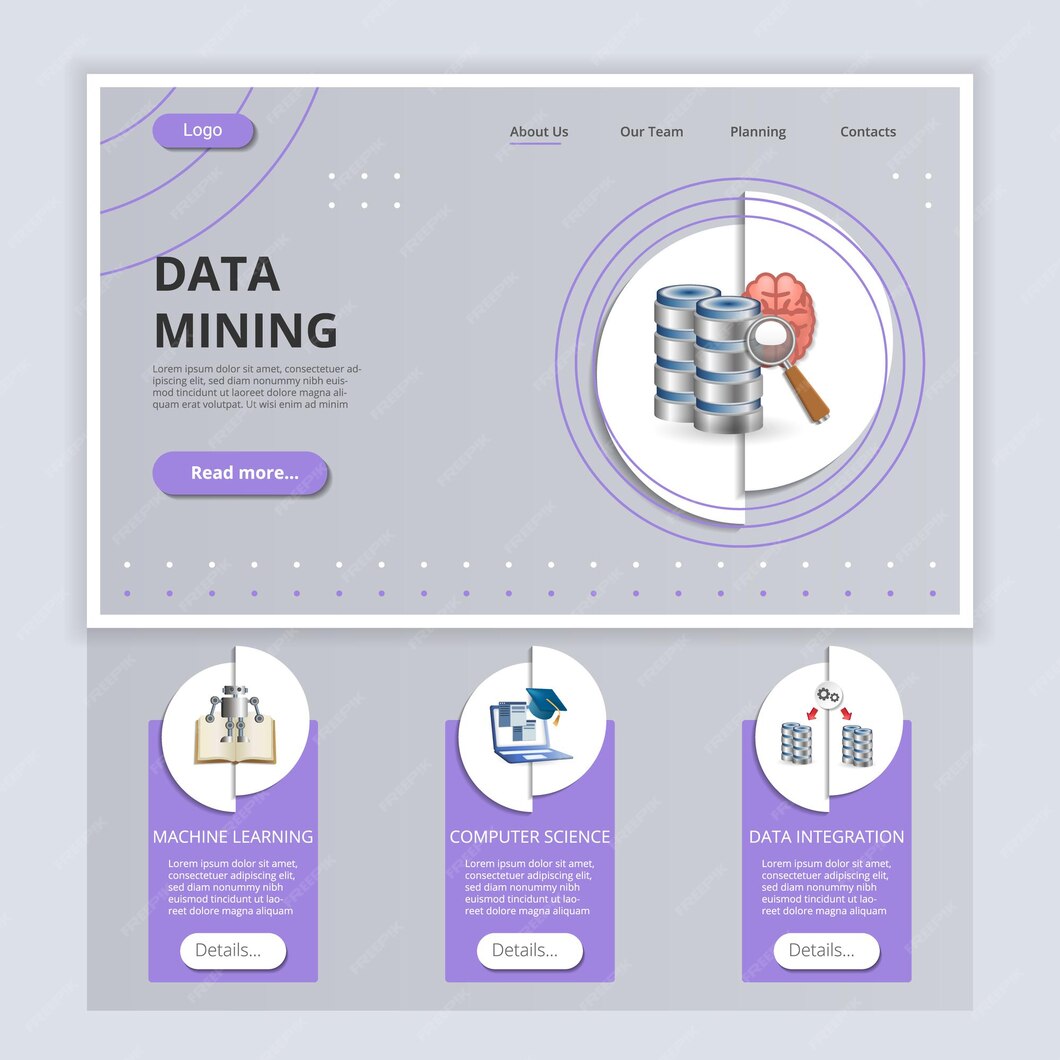 Premium Vector | Data mining flat landing page website template machine ...