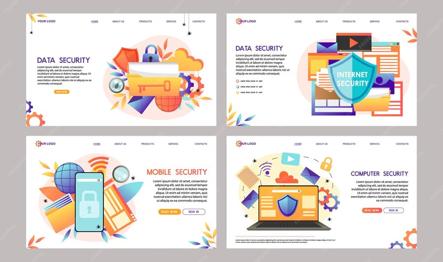 Premium Vector Data Security Design Concept Set Internet Data Storage Guard Technology Digital