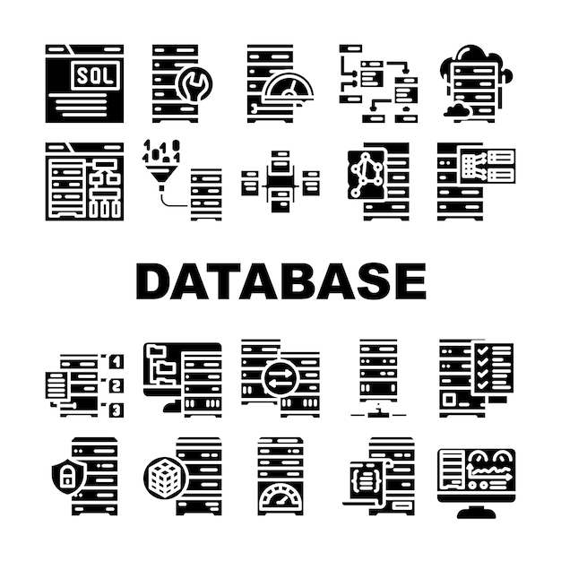 Premium Vector | Database administrator computer icons set vector Premium Vector | Database administrator computer icons set vector