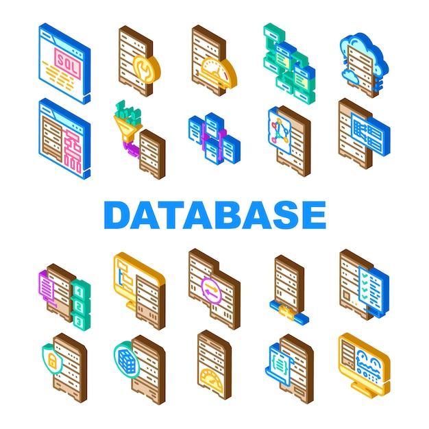 Premium Vector | Database administrator computer icons set vector Premium Vector | Database administrator computer icons set vector