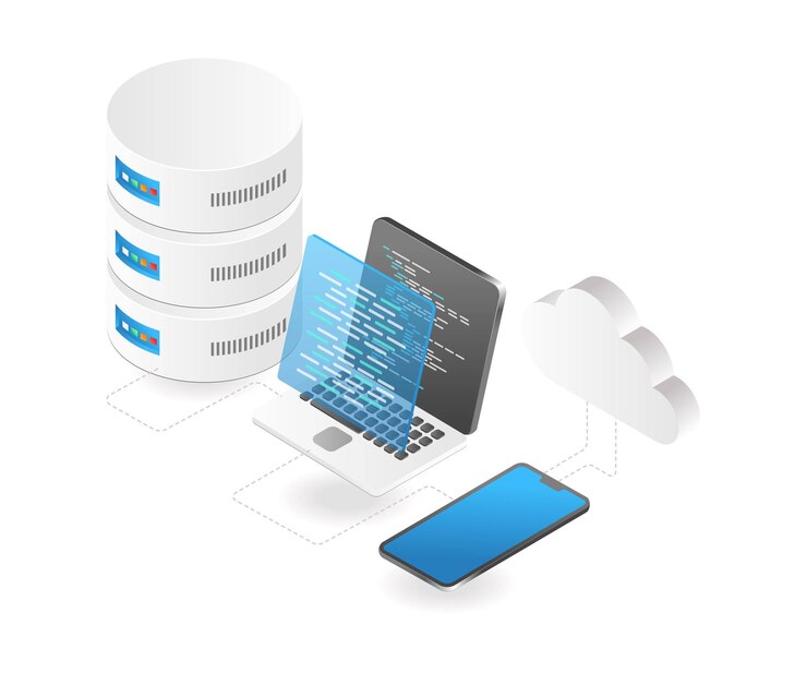 Premium Vector | Database server programming language network
