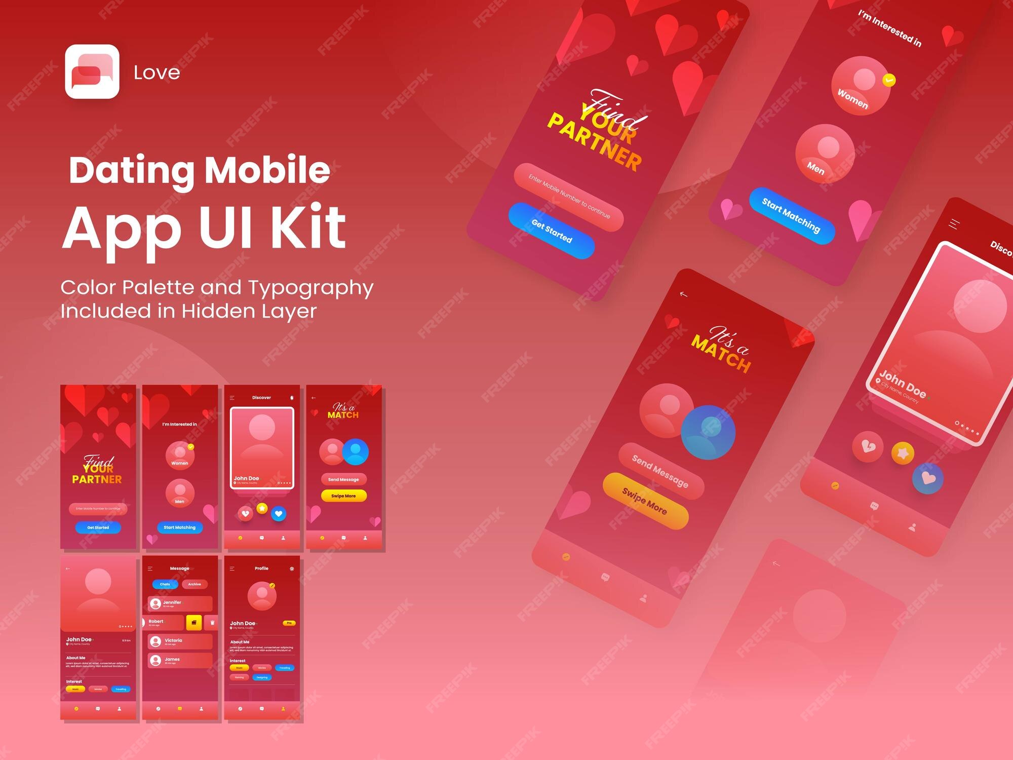 Premium Vector | Dating app ui kit for responsive mobile application or website with multiple ...