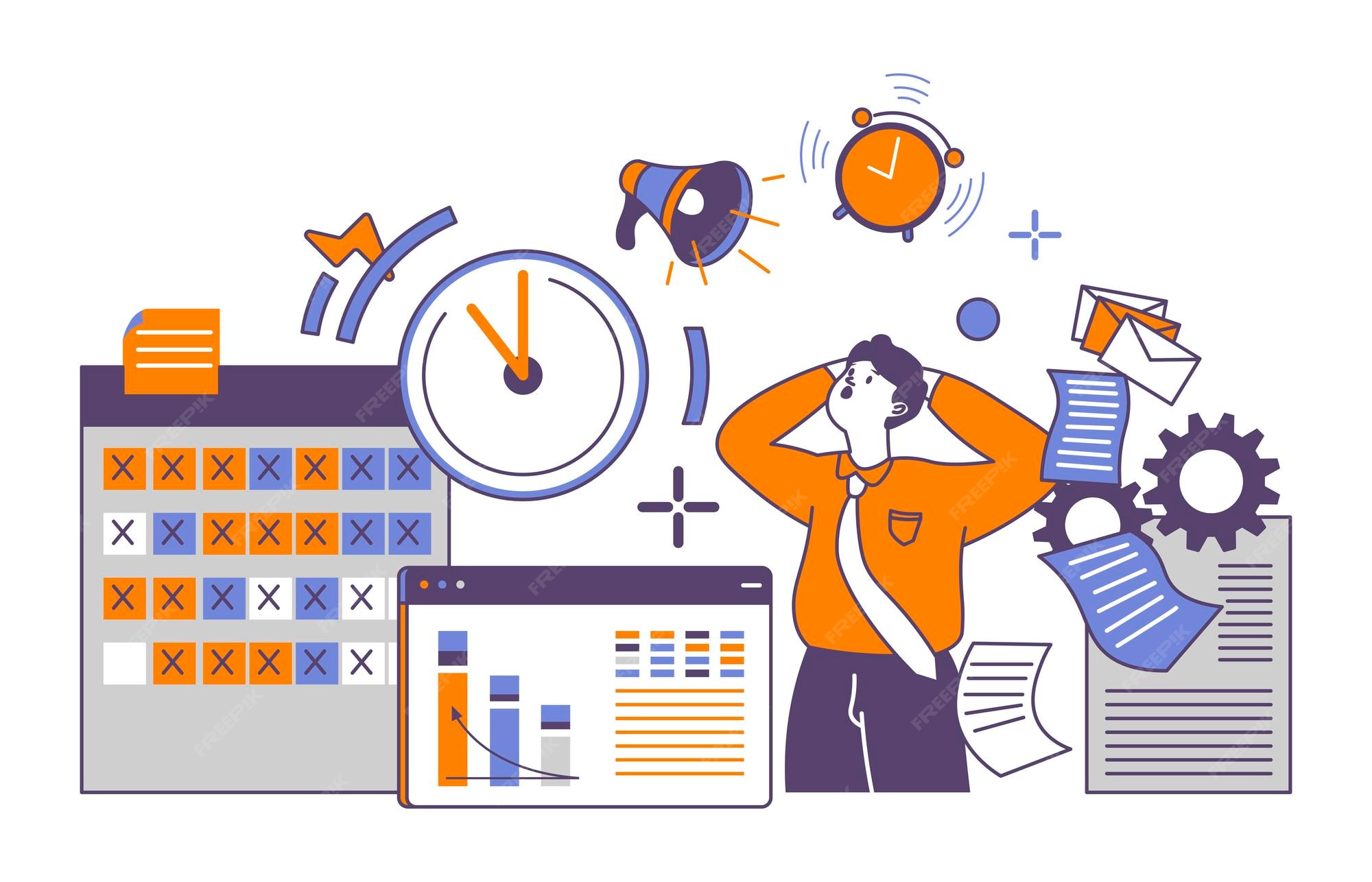 Premium Vector | Deadlines and heavy workload manager panicking Premium Vector | Deadlines and heavy workload manager panicking