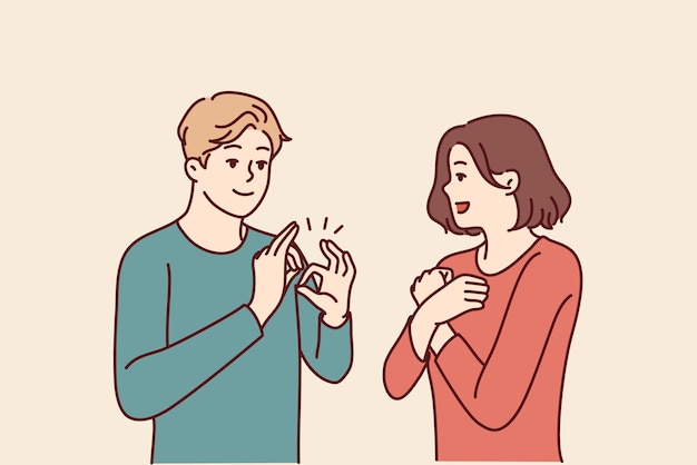 Premium Vector | Deafmute man and woman are talking using sign language ... Premium Vector | Deafmute man and woman are talking using sign language ...