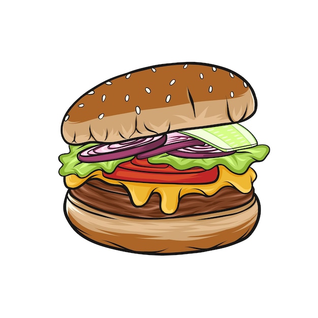 Premium Vector | Delicious cheese burger hamburger. colorful hand drawn ... Premium Vector | Delicious cheese burger hamburger. colorful hand drawn ...