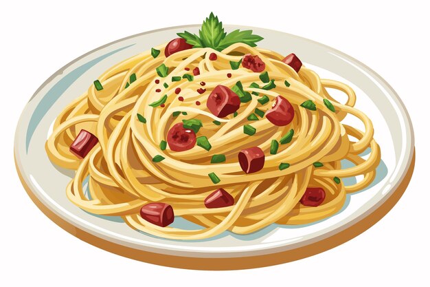 Delicious Plate Of Spaghetti Carbonara Topped Vector Art Premium Ai