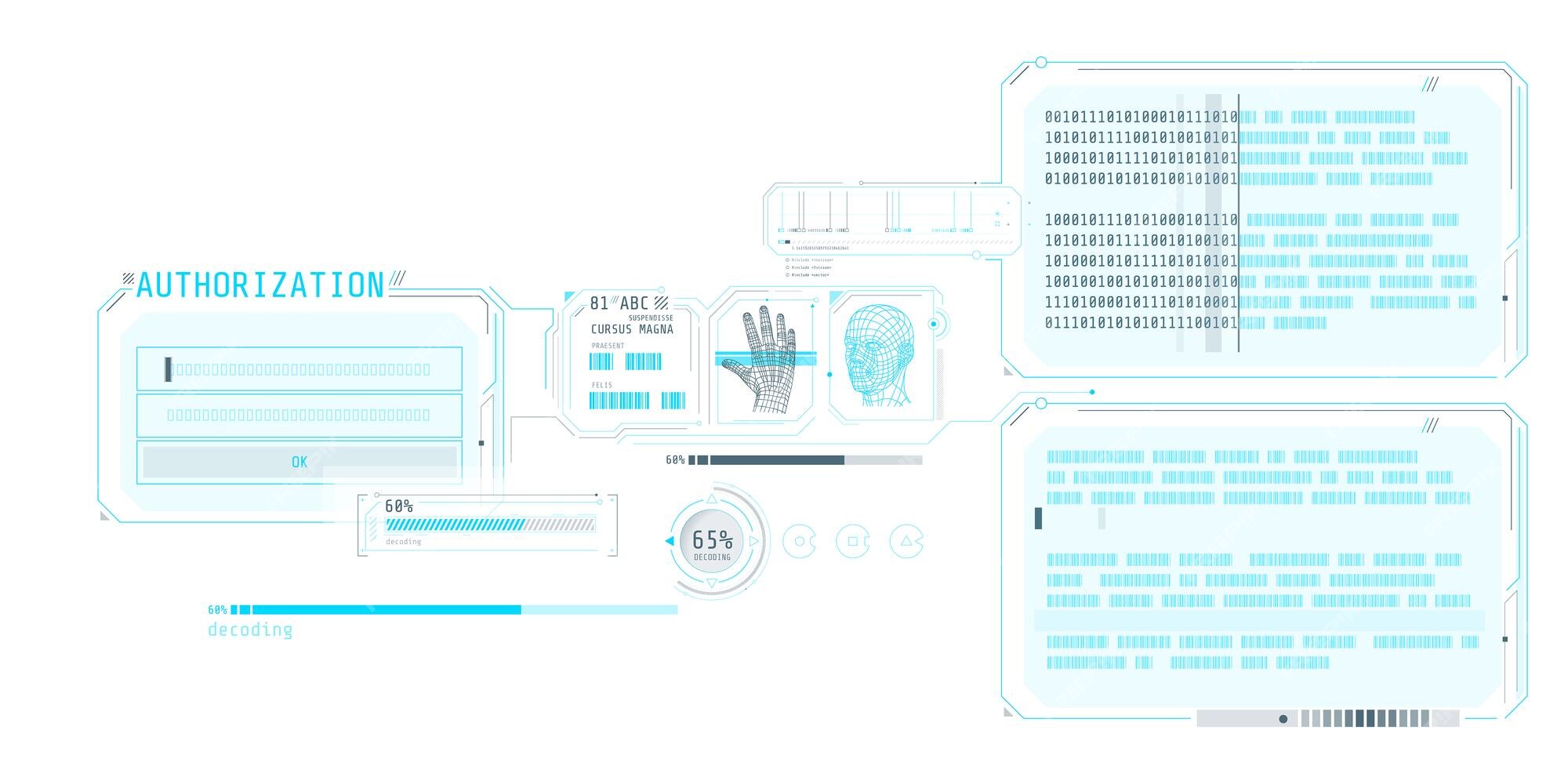 Premium Vector Design Of A Futuristic Software Interface For Data Decoding With Authorization