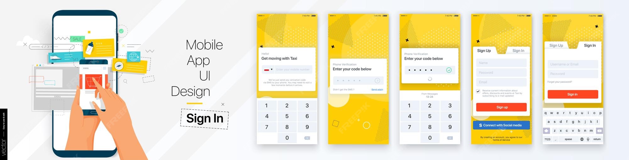 모바일 애플리케이션 Ui Ux를 디자인합니다 로그인 및 비밀번호 입력 로그인 및 가입이 있는 Gui 화면 프리미엄 벡터