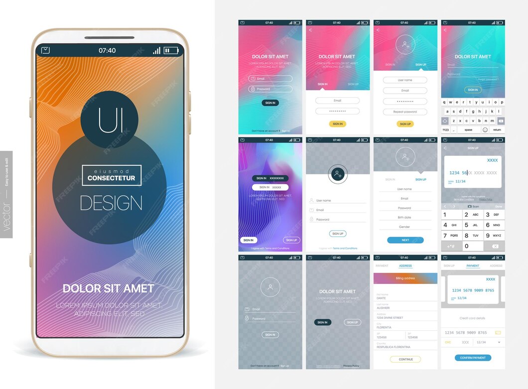Premium Vector | Design mobile application ui, ux. gui screens with ...