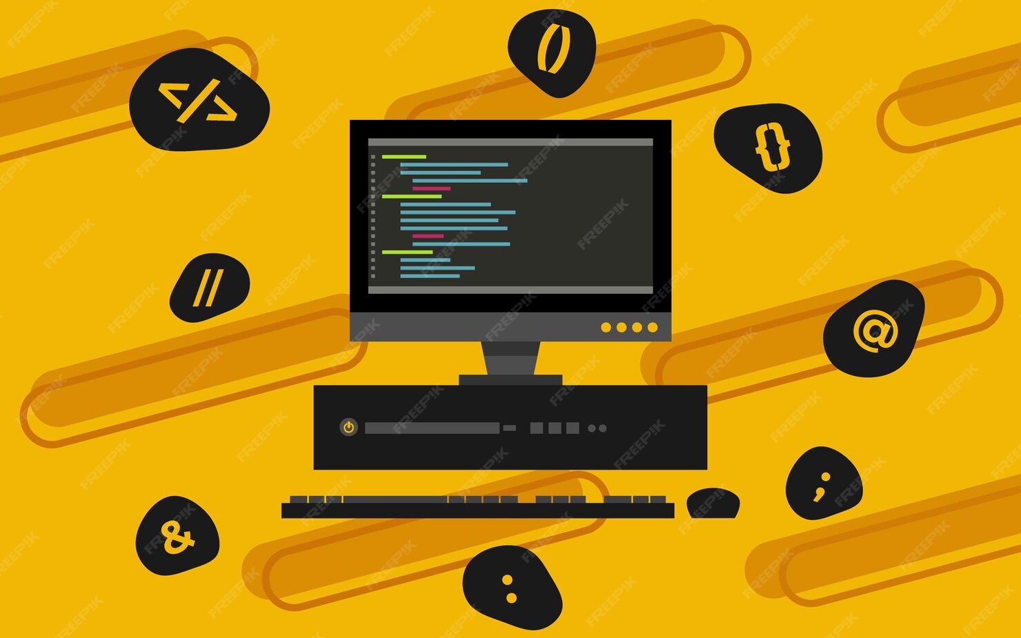 Premium Vector | Desktop computer and html and css elements for web design