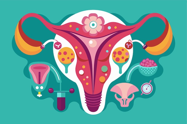 Detailed Illustration Of The Female Reproductive System Featuring Various Organs And Elements
