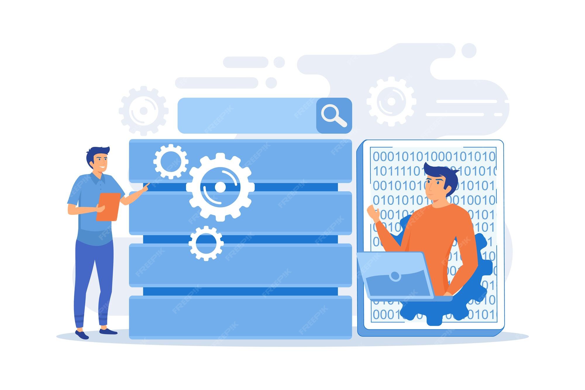 Premium Vector Developer Using Big Data Applications And Tablet Data Processing Software