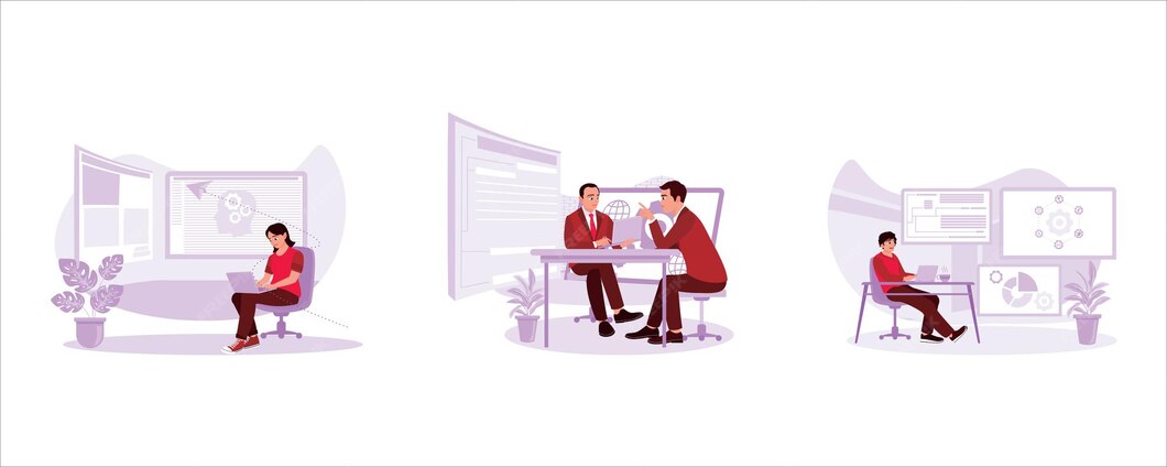 Premium Vector | Developing programming and coding technology Programmer working in office ...