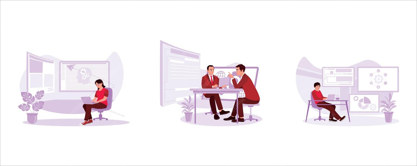 Premium Vector | Developing programming and coding technology programmer working in office ...