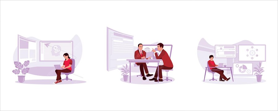 Premium Vector Developing Programming And Coding Technology Programmer Working In Office