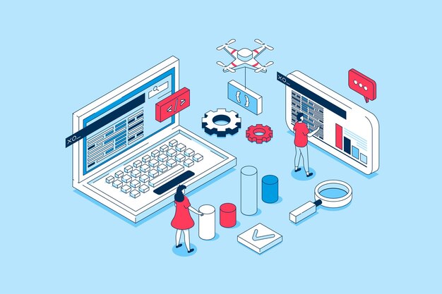 Isometric Programming Scene Vectors & Illustrations for Free Download