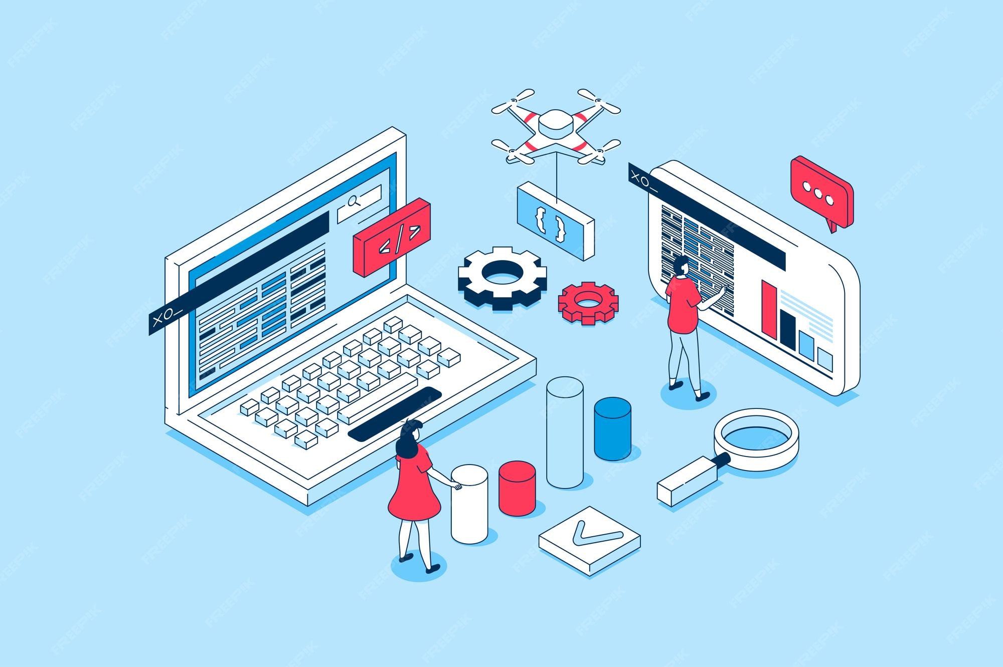 Premium Vector Devops Concept In 3d Isometric Design People Working