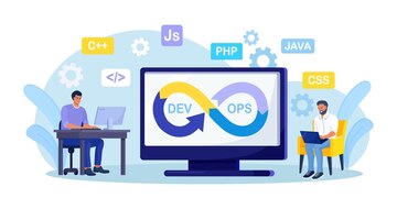 Premium Vector | Devops concept programmers practice of development and software operations ...