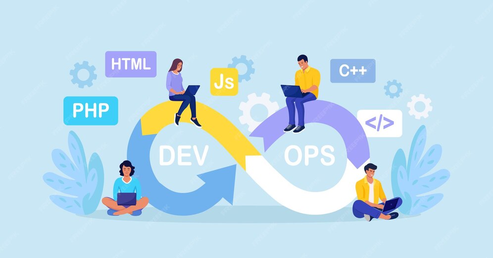 Premium Vector | Devops concept programmers practice of development and software operations ...