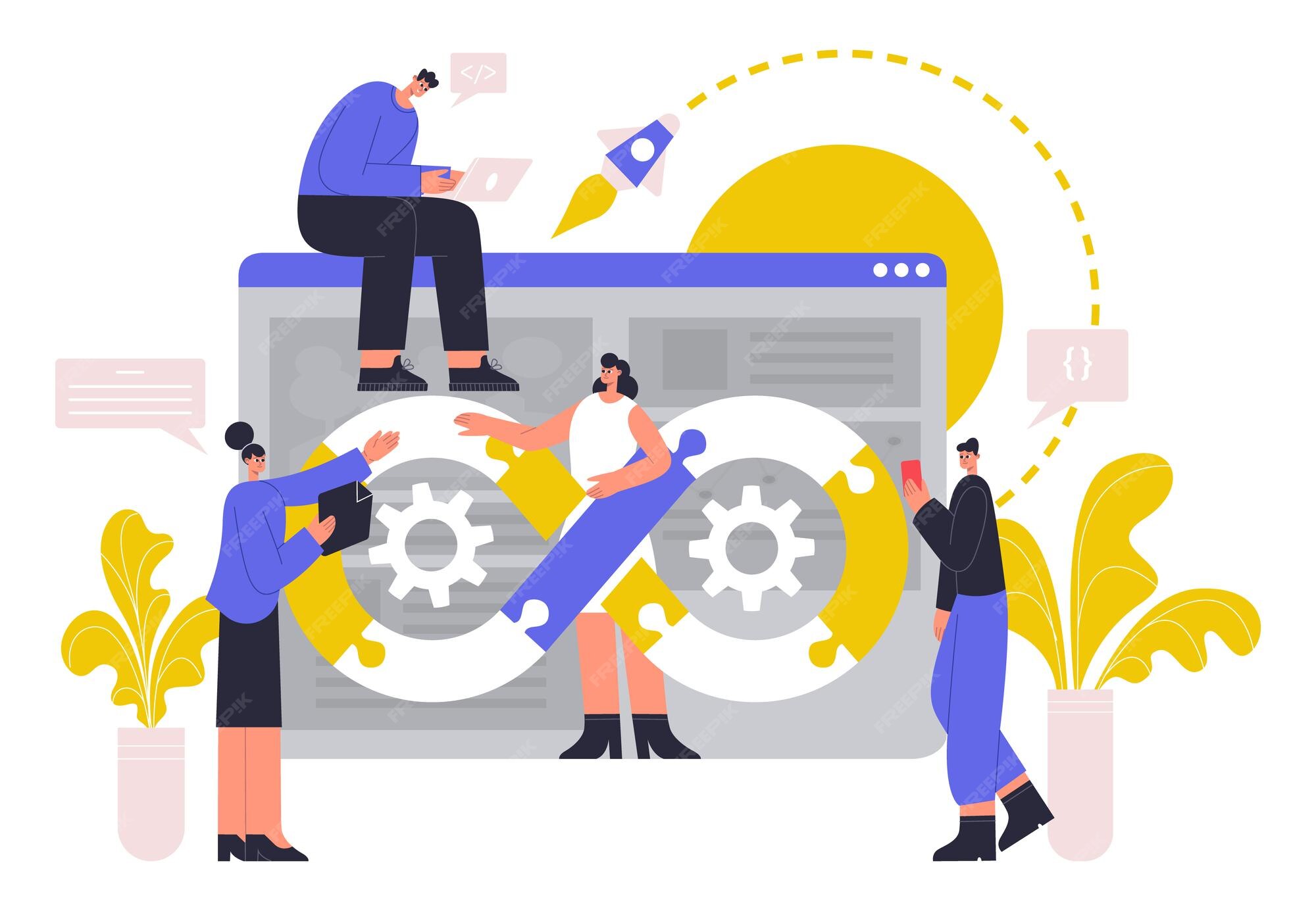 Premium Vector | DevOps developers characters, software delivery ...