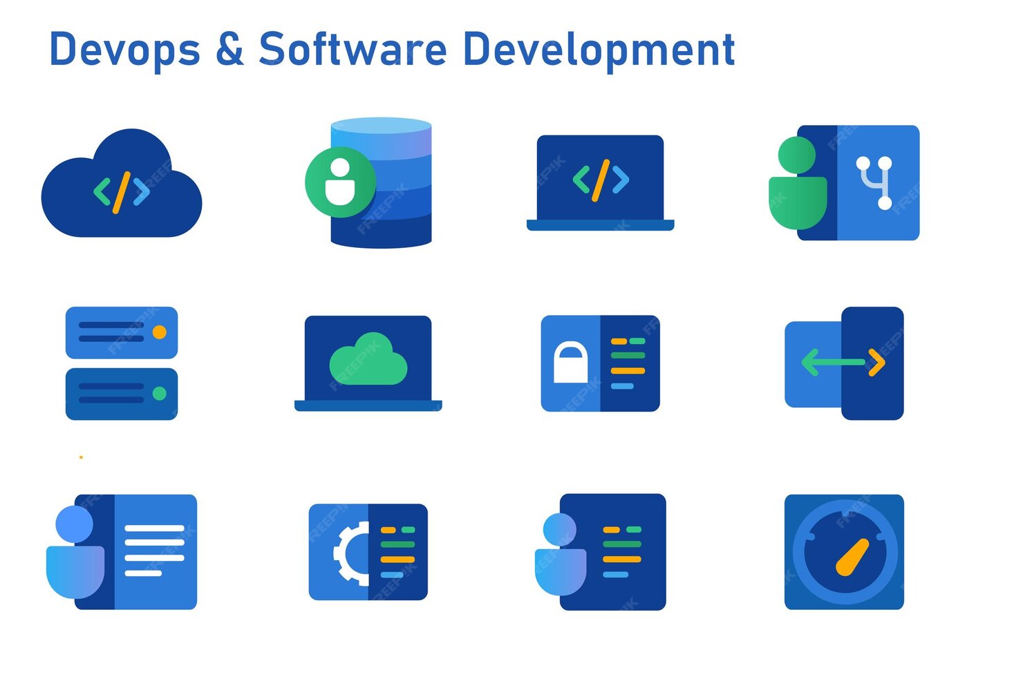 Premium Vector | Devops software development icon set coding ...
