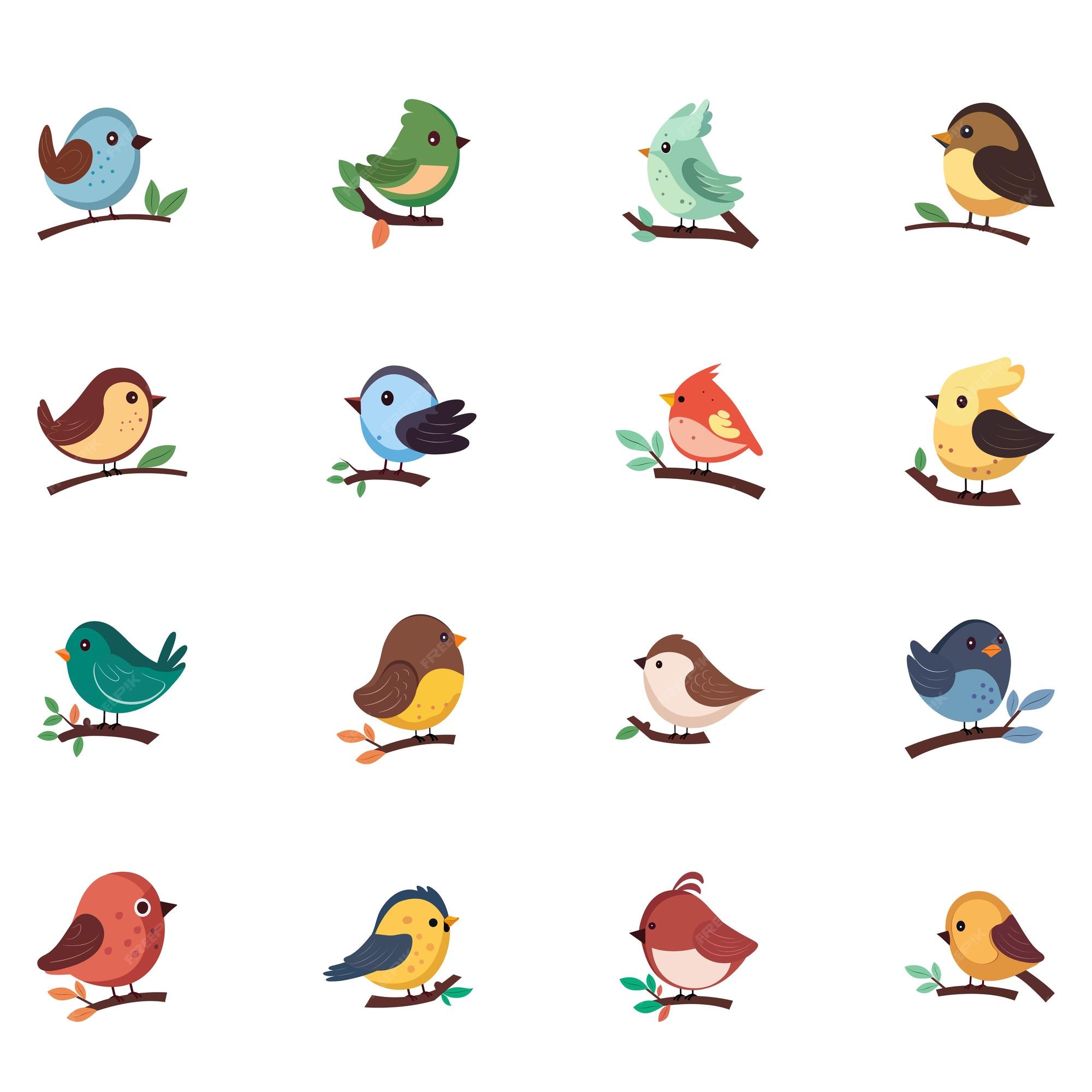 Premium Vector Different Types Of Birds Sitting On Branch Icon In Flat Style