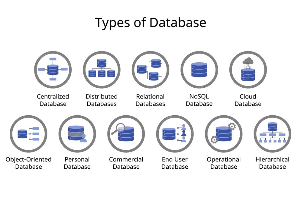 Premium Vector | Different Types of Databases icon such as Centralized ...