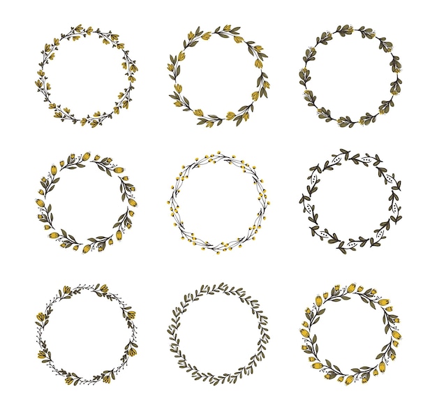 Premium Vector | Different types of floral round wreath frames vector ... Premium Vector | Different types of floral round wreath frames vector ...