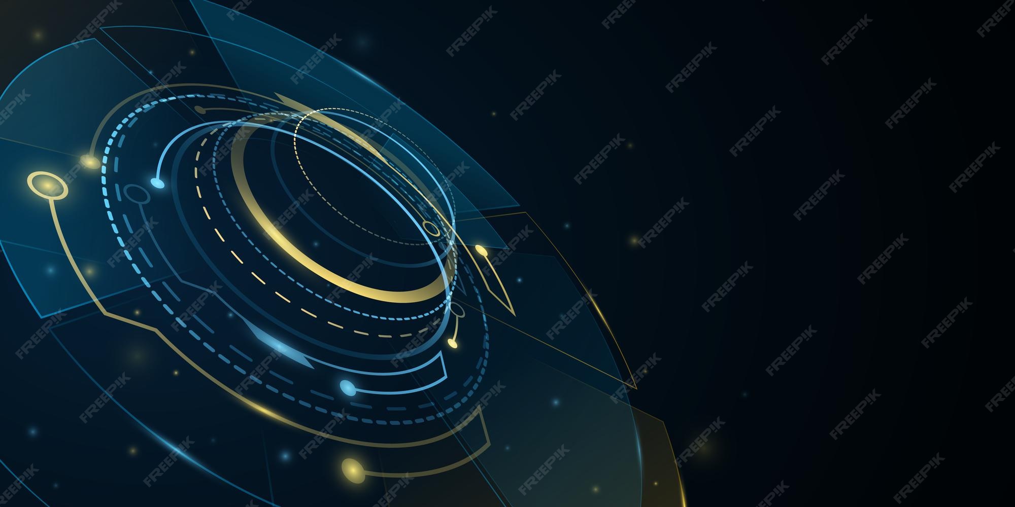 조명 효과가 있는 디지털 3d Hud Gui Ui 사용자 인터페이스를 위한 미래의 공상 과학 요소입니다 가상 그래픽 기술 배경입니다 사이버 공간 대시보드 표시