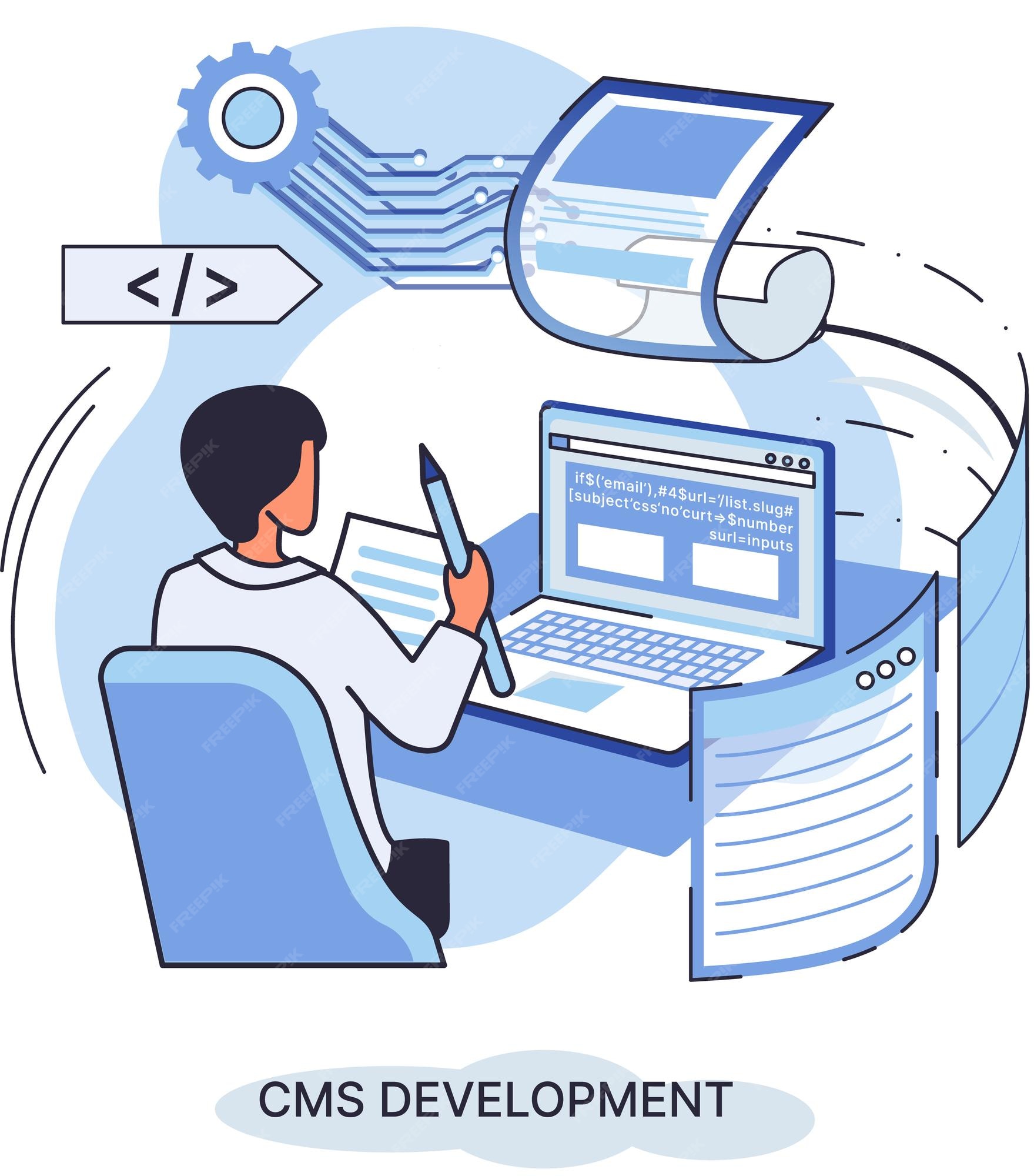Premium Vector | Digital content management system cms development software metaphor information ...
