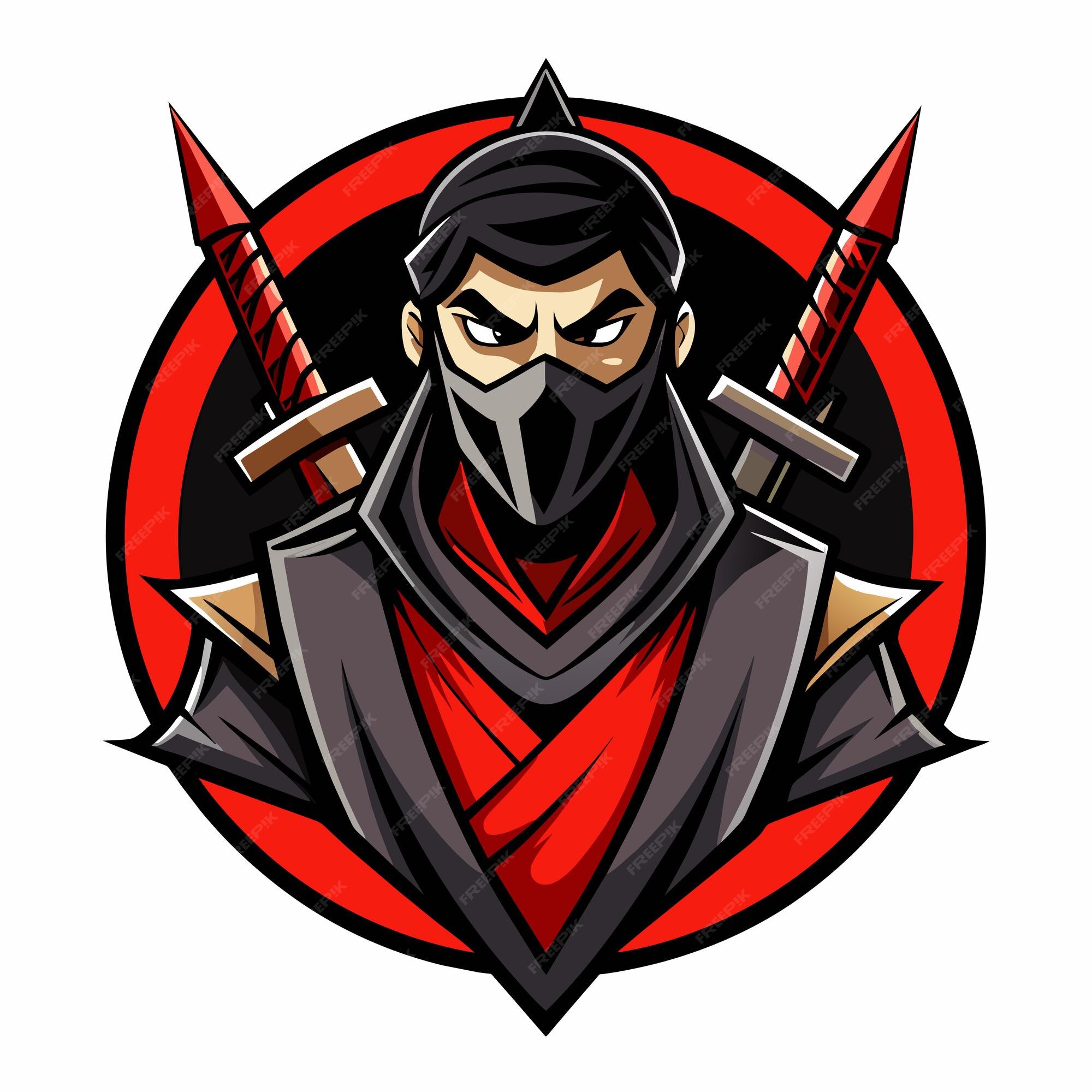 A Digital Illustration Of A Ninja Assassin Logo Featuring A Cloaked Figure With Red Eyes And