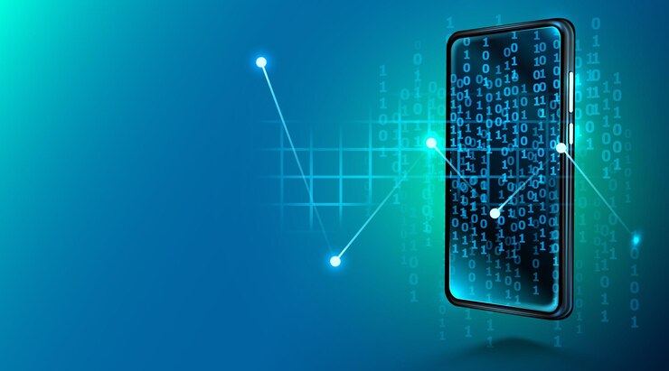 Premium Vector | Digital mobile technology. device with binary code of ...