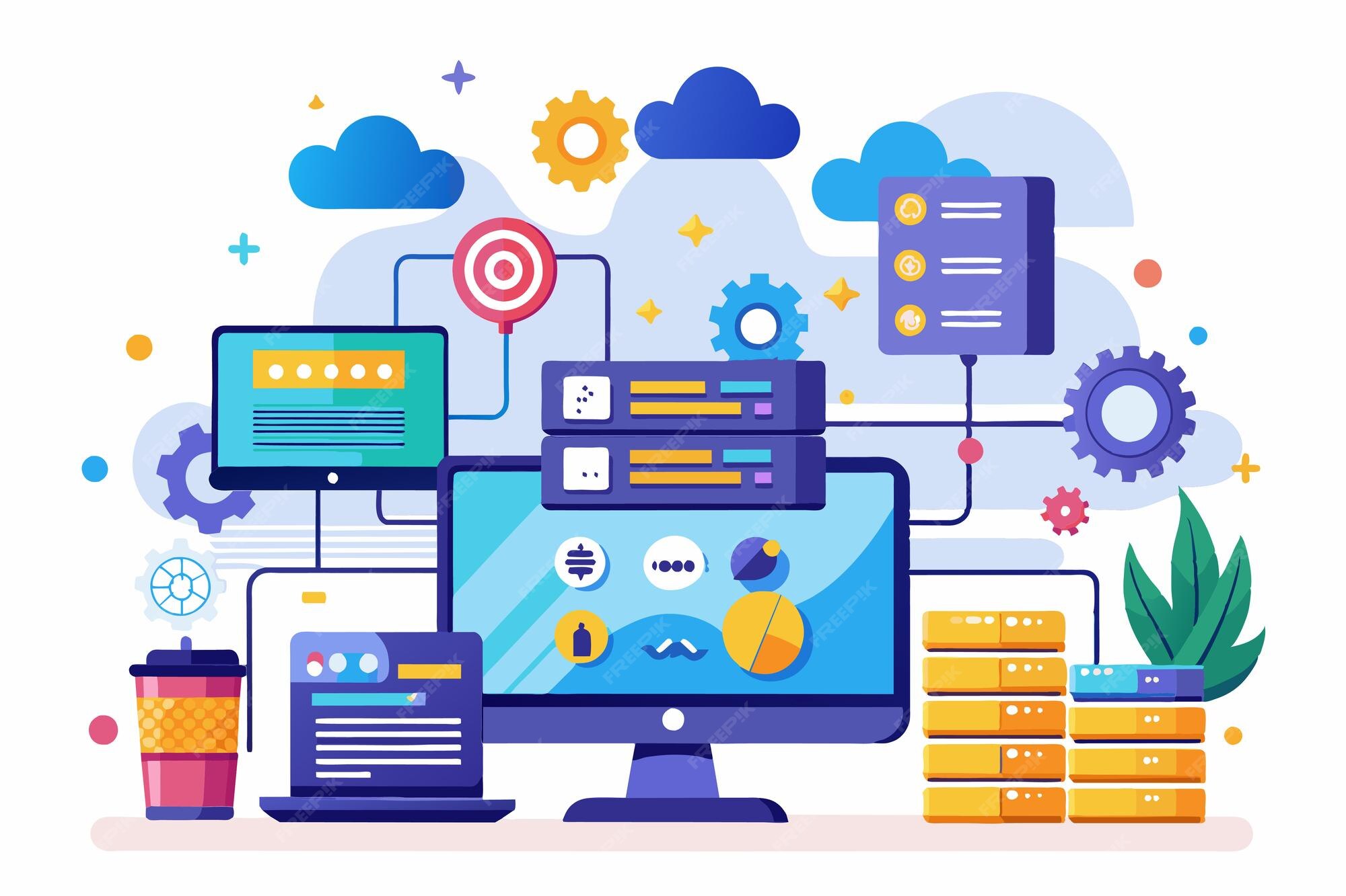A Digital Representation Of Big Data Storage Featuring Computer Systems Charts And Database