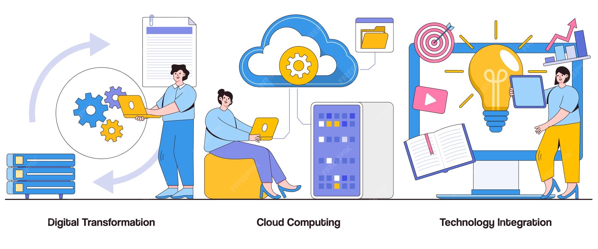 Premium Vector Digital Transformation Cloud Computing Technology Integration Concept With