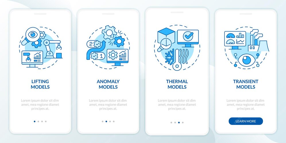 Premium Vector Digital Twin Models Blue Onboarding Mobile App Screen Modeling Walkthrough 4