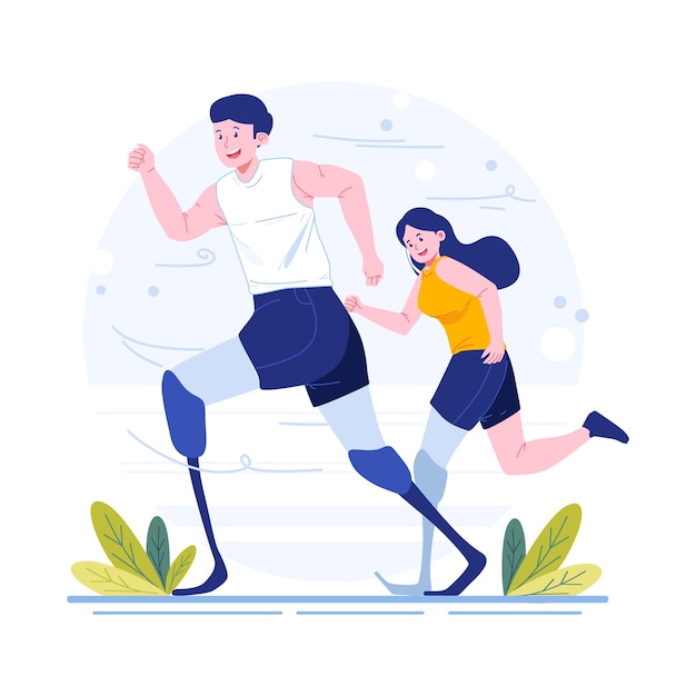 Premium Vector | Disabled man and woman practicing running Premium Vector | Disabled man and woman practicing running