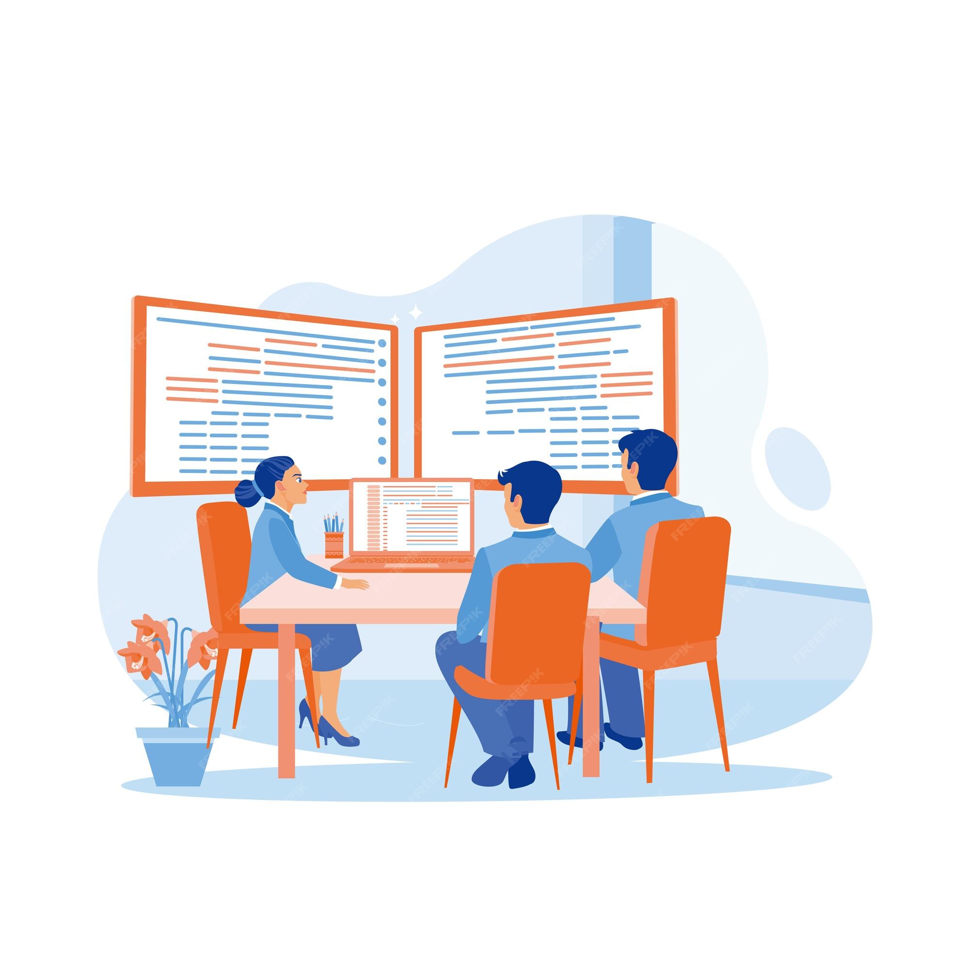 Premium Vector | Discuss together and develop programming and coding on ...