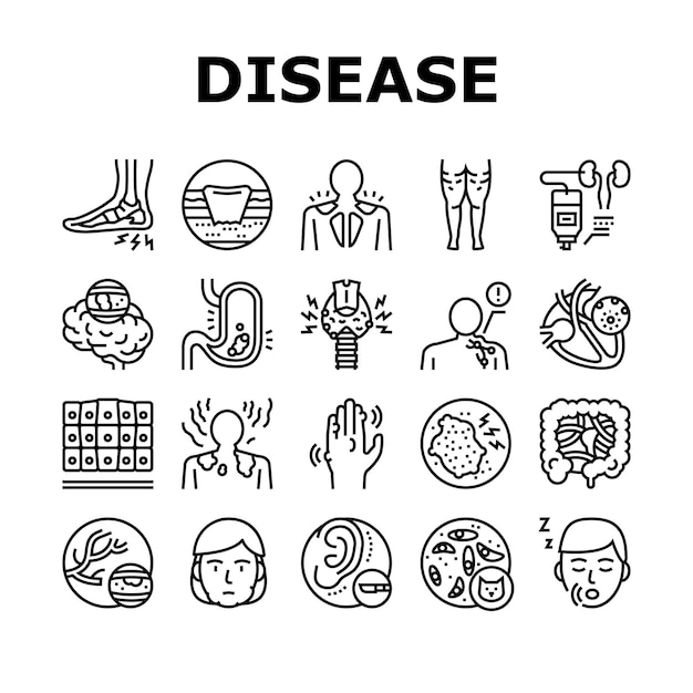 Premium Vector Disease Human Problem Collection Icons Set Vector