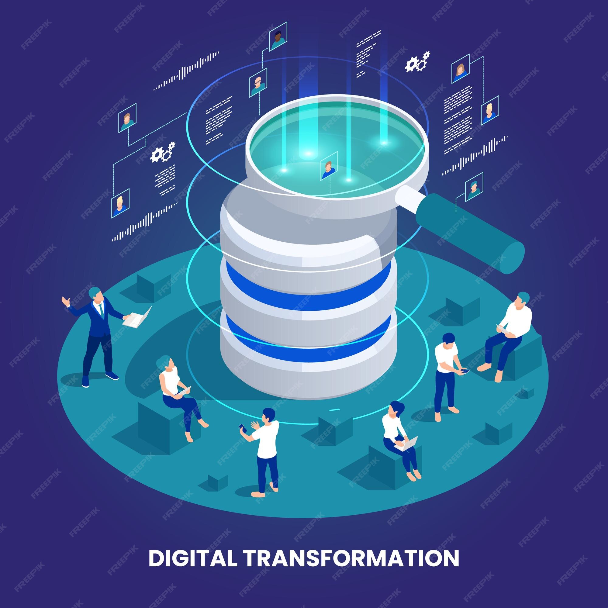 Premium Vector | Ditigal transformation isometric composition Premium Vector | Ditigal transformation isometric composition