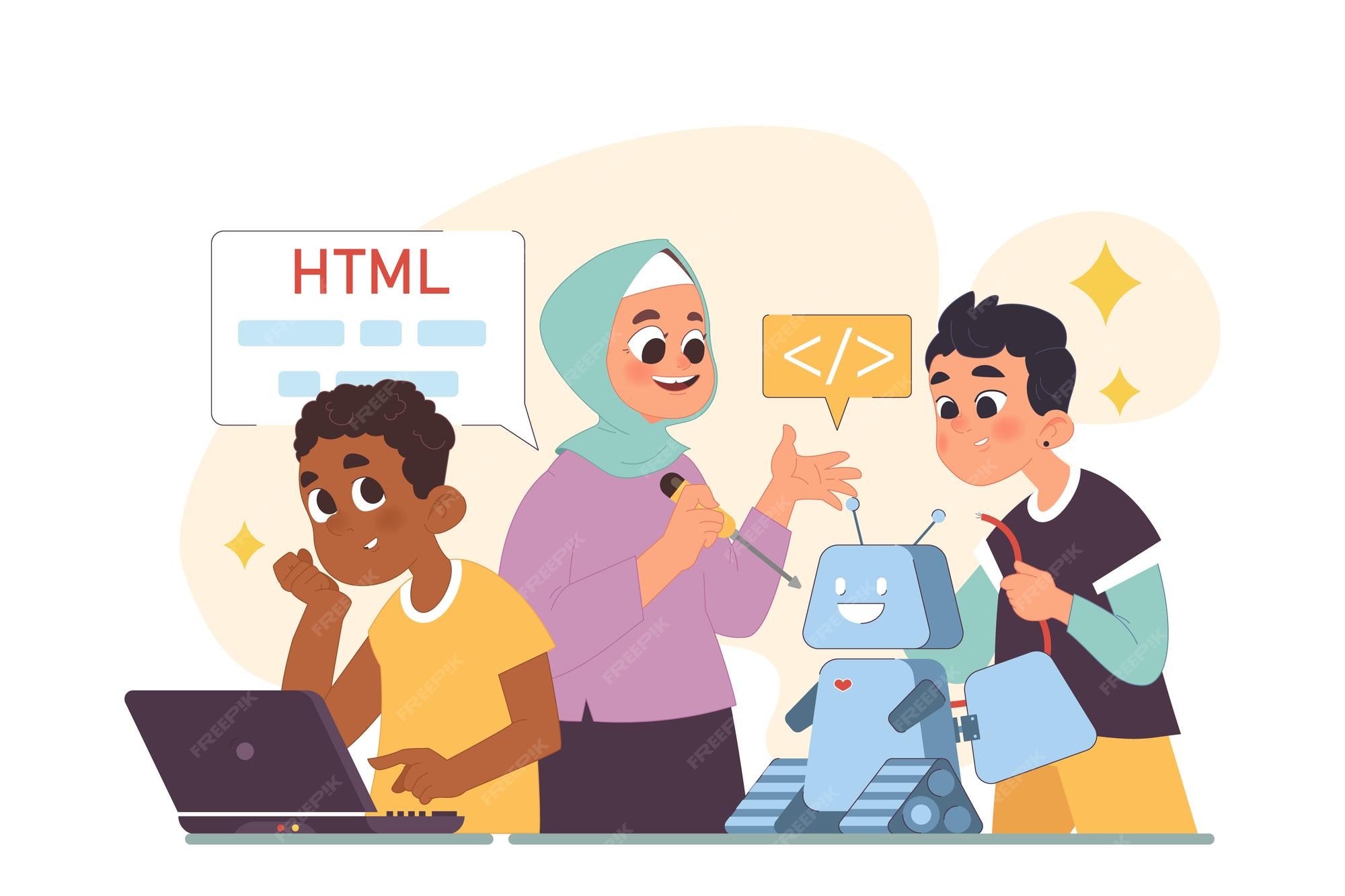 Premium Vector | Diverse children programming computer science ai game ...