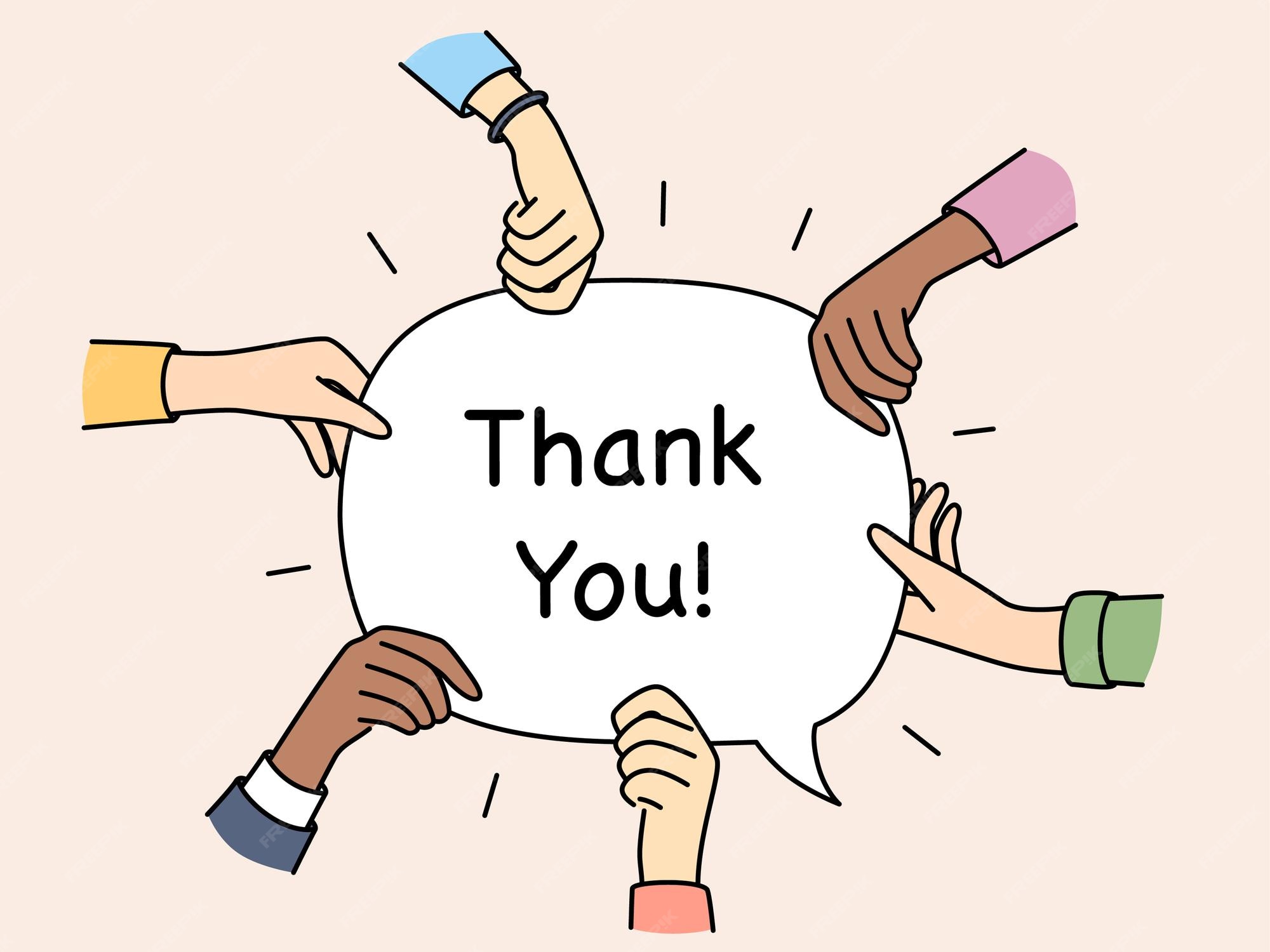 Premium Vector | Diverse hands hold speech bubble with thank you Premium Vector | Diverse hands hold speech bubble with thank you