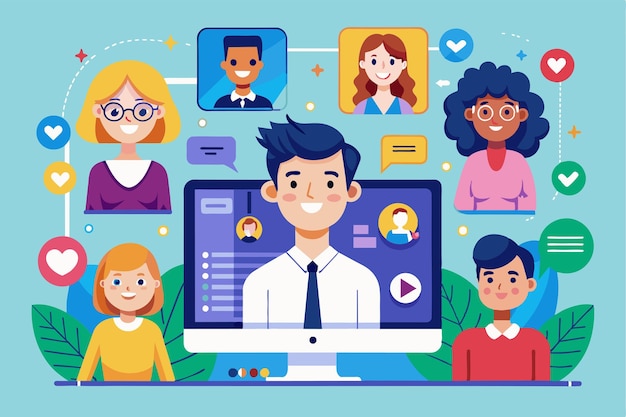A diverse remote team engages in an animated video call showcasing ... A diverse remote team engages in an animated video call showcasing ...